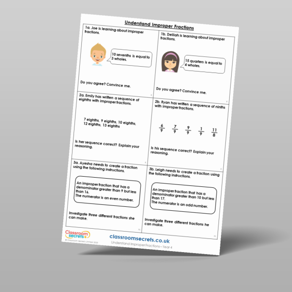 Year 4 Understand Improper Fractions Reasoning And Problem Solving Resource Classroom Secrets
