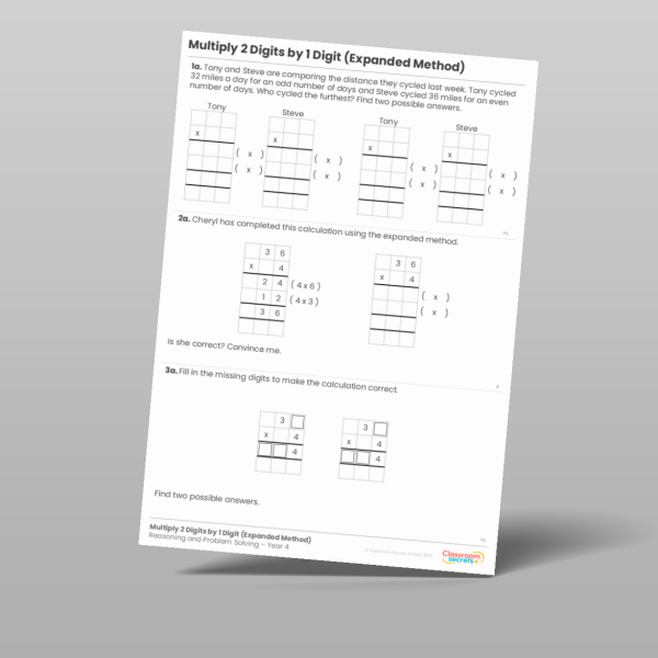 Year 4 Multiply 2 Digits By 1 Digit Expanded Method Reasoning And ...
