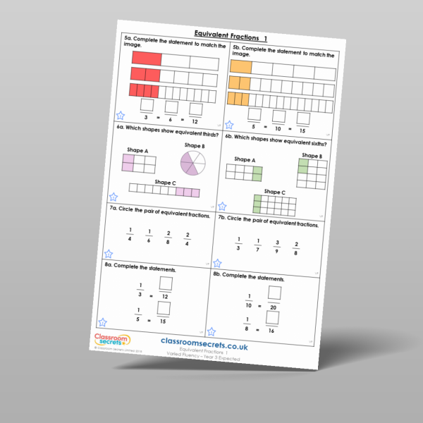 Year 3 Equivalent Fractions 1 Varied Fluency Resource | Classroom Secrets