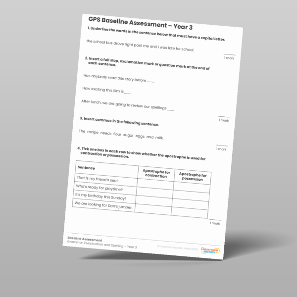 Year 3 Baseline Gps Assessment Resource | Classroom Secrets