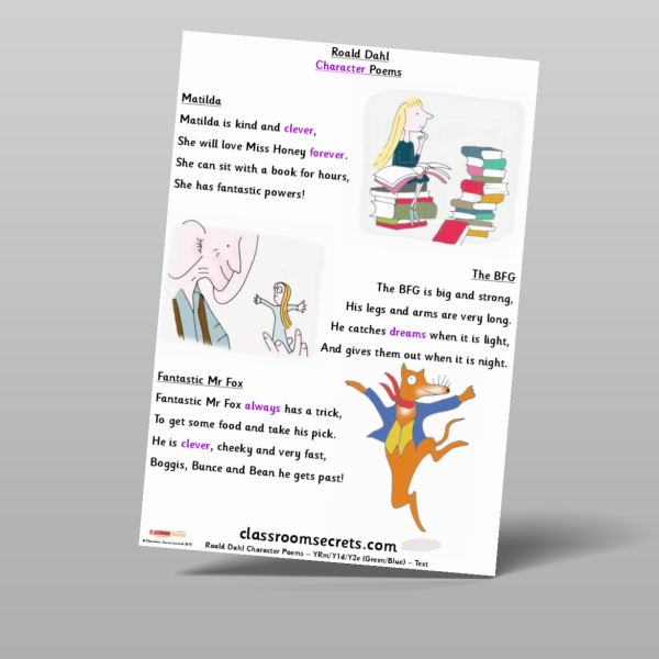 KS1 Roald Dahl Character Poems Blue Green Guided Reading Pack Resource ...