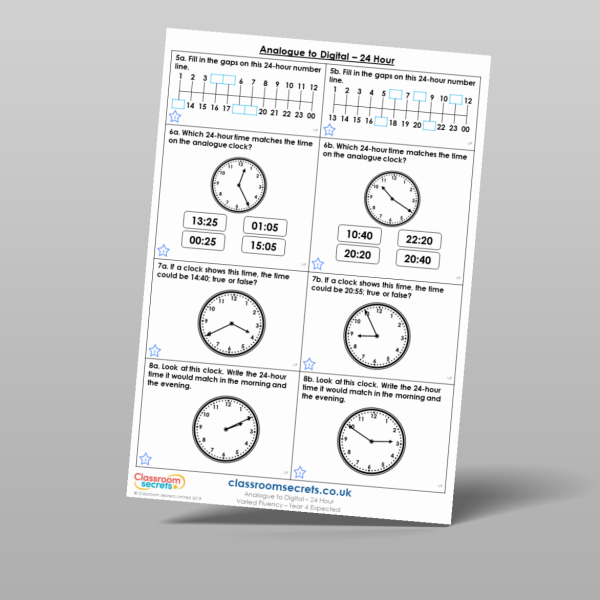 Year 4 Analogue To Digital 24 Hour Varied Fluency Resource | Classroom ...
