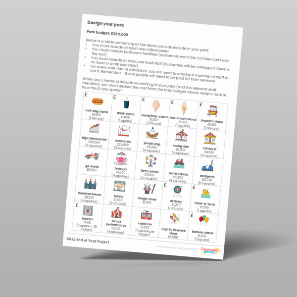 UKS2 Theme Park End Of Year Project Resource | Classroom Secrets