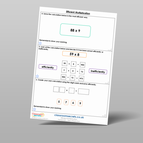 Year 4 Efficient Multiplication Homework Resource | Classroom Secrets