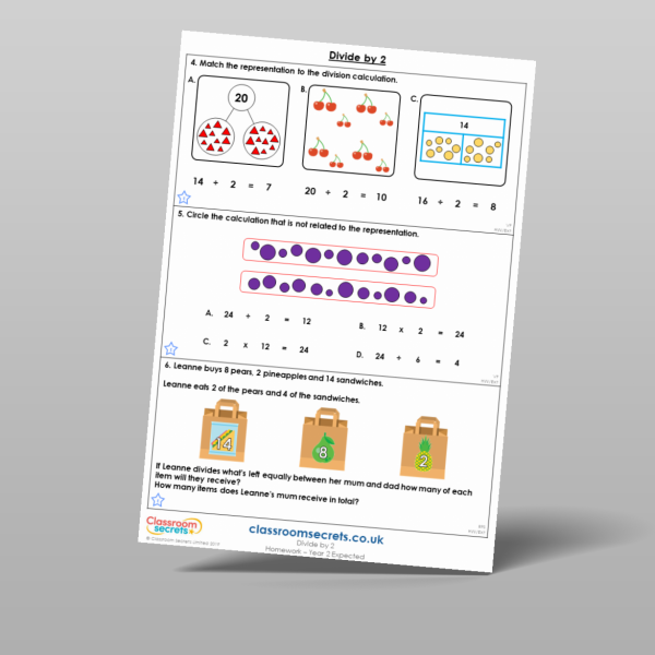 Year 2 Divide By 2 Homework Resource | Classroom Secrets