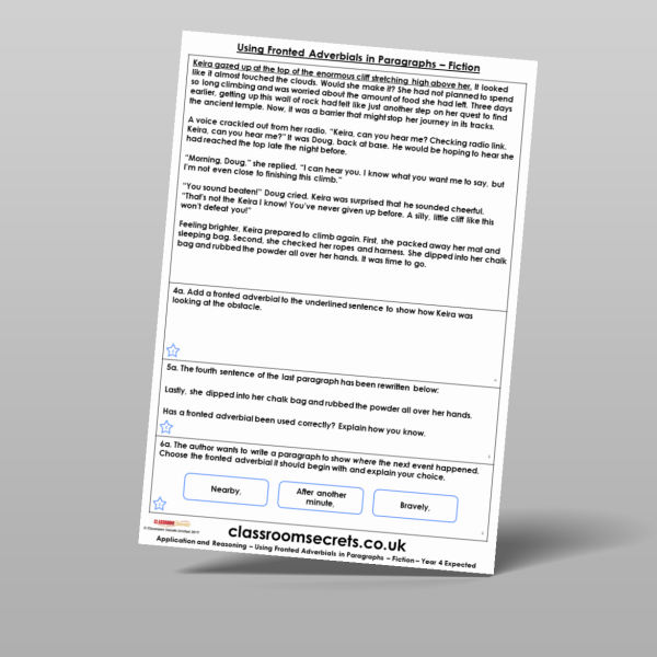 Year 4 Using Fronted Adverbials In Paragraphs Application And Reasoning ...