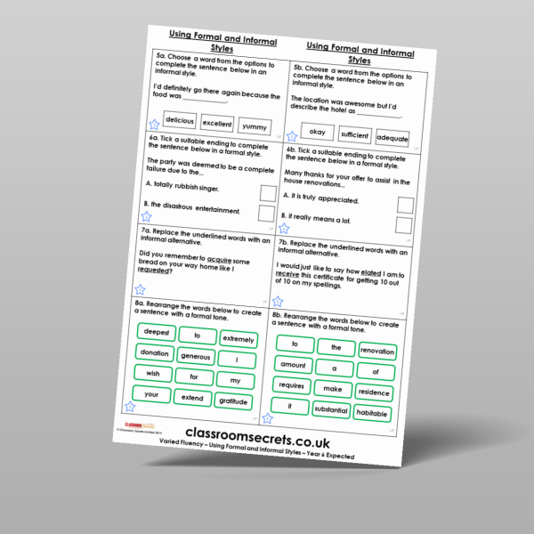 Year 6 Using Formal And Informal Styles Varied Fluency Resource ...