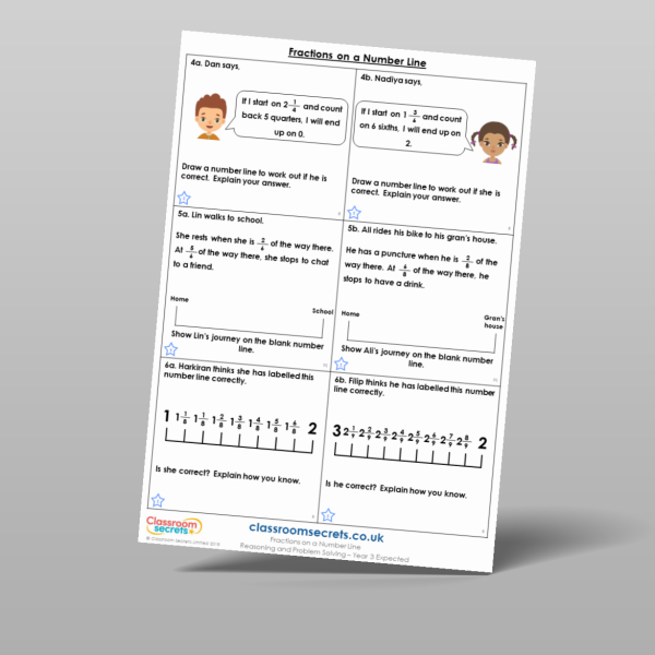 Year 3 Fractions On A Number Line Reasoning And Problem Solving Resource Classroom Secrets