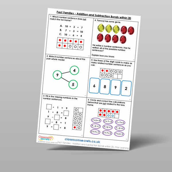 Year 2 Fact Families Addition And Subtraction Bonds Within 20 Prior ...