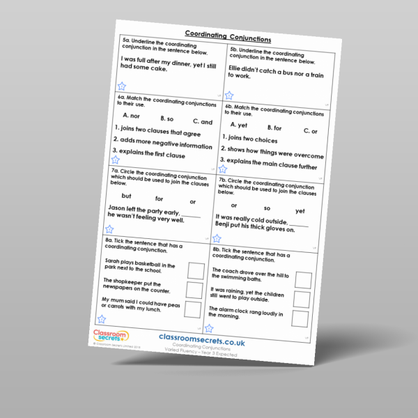 Year 3 Coordinating Conjunctions Varied Fluency Resource | Classroom ...