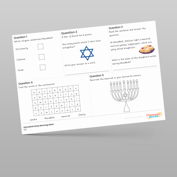KS1 Early Morning Work Hanukkah Resource | Classroom Secrets