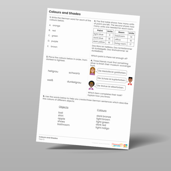 Year 5 Colours And Shades Main Activity Resource | Classroom Secrets