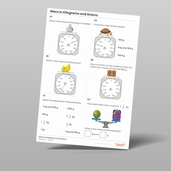 Year 3 Mass In Kilograms And Grams Fluency Matrix Resource | Classroom ...