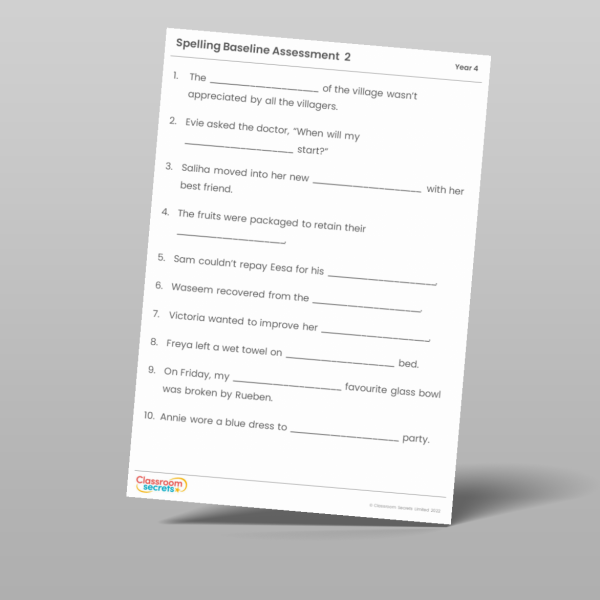 Year 4 Spelling Baseline Assessment 2 Resource | Classroom Secrets