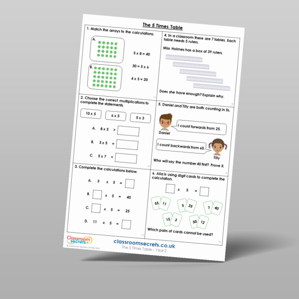 Year 2 The 5 Times Table Mixed Activity Resource | Classroom Secrets