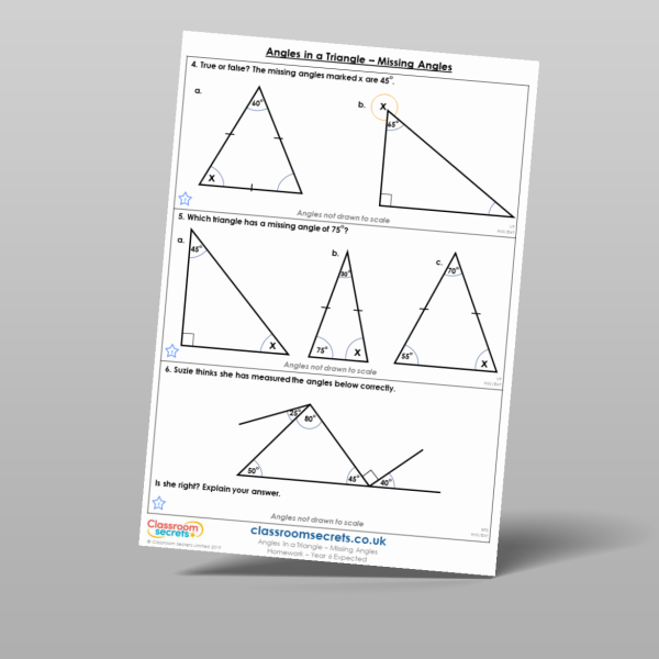 Year 6 Angles In A Triangle Missing Angles Homework Resource ...