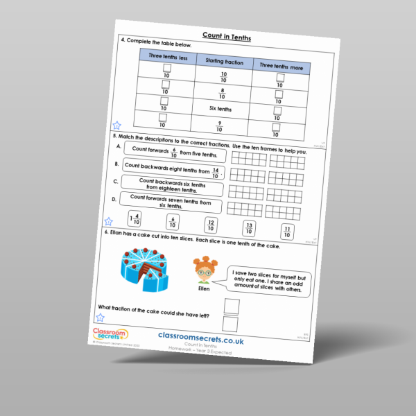 Year 3 Count In Tenths Homework Resource | Classroom Secrets