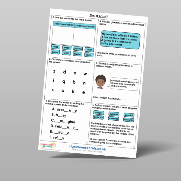 Year 3 The A Or An Prior Learning Resource | Classroom Secrets