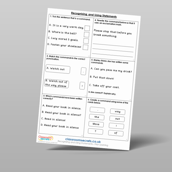 Year 2 Recognising And Using Statements Prior Learning Resource Classroom Secrets