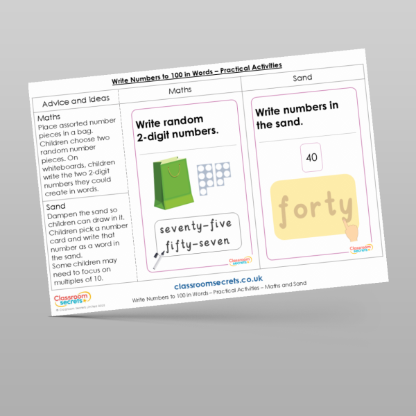 Year 2 Write Numbers To 100 In Words Practical Activities Resource ...