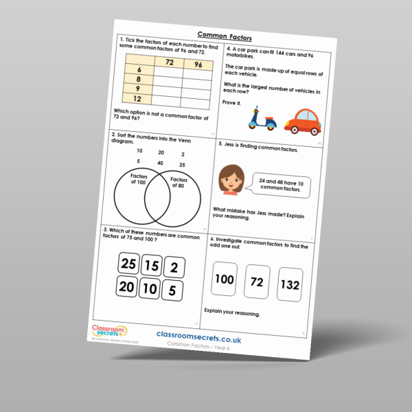 Year 6 Common Factors Mixed Activity Resource | Classroom Secrets