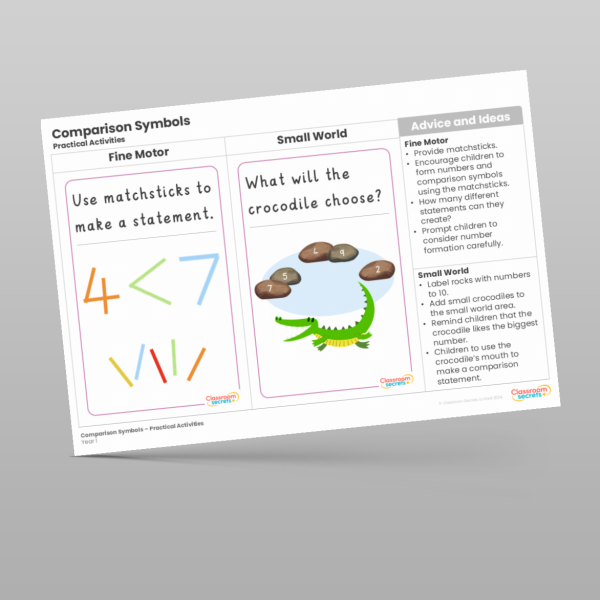 Year 1 Comparison Symbols Practical Activities Resource | Classroom Secrets