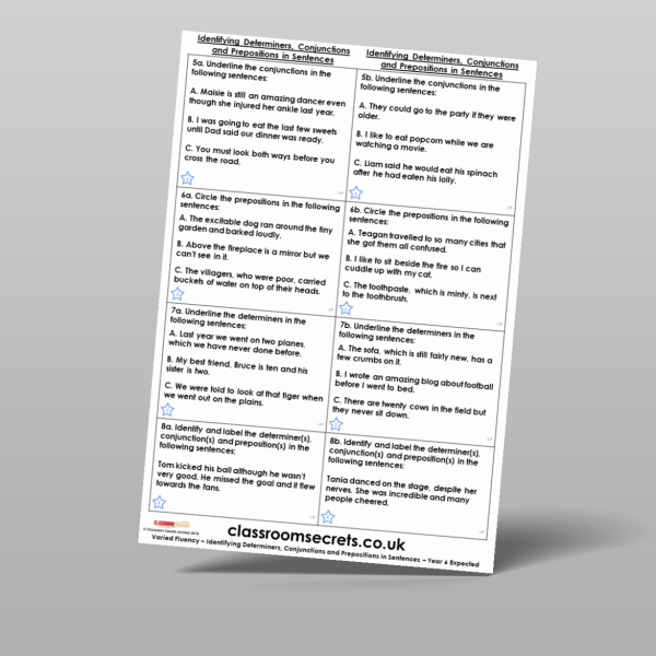 Year 6 Identifying Determiners Conjunctions And Prepositions In ...