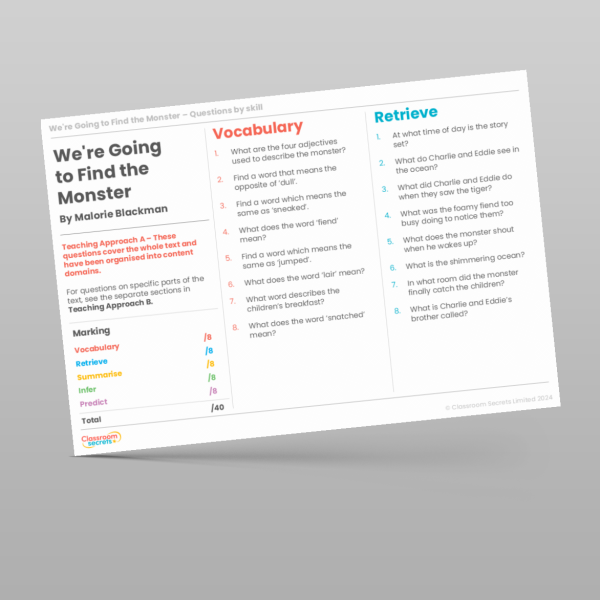 KS1 Reading Skills We Re Going To Find The Monster Resource | Classroom ...