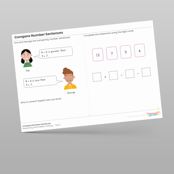 Year 1 Compare Number Sentences Reasoning And Problem Solving 2 Resource | Classroom Secrets