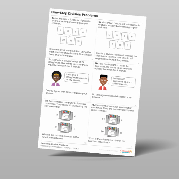 Year 3 One Step Division Problems Reasoning And Problem Solving ...