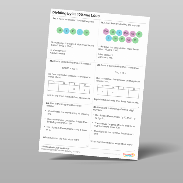 Year 5 Dividing By 10 100 And 1 000 Reasoning And Problem Solving ...