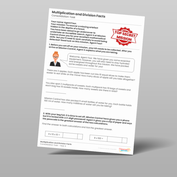 Year 4 Multiplication And Division Facts Consolidation Task Resource ...