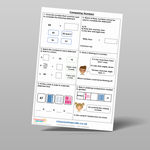 Year 3 Comparing Numbers Prior Learning Resource Classroom Secrets