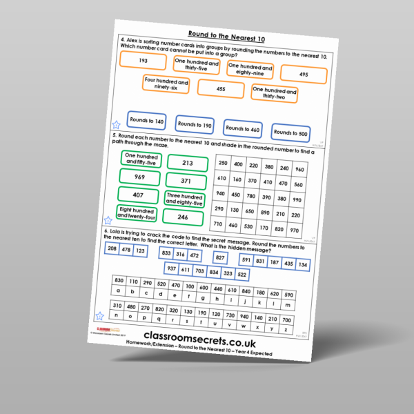 Year 4 Round To The Nearest 10 Homework Resource | Classroom Secrets