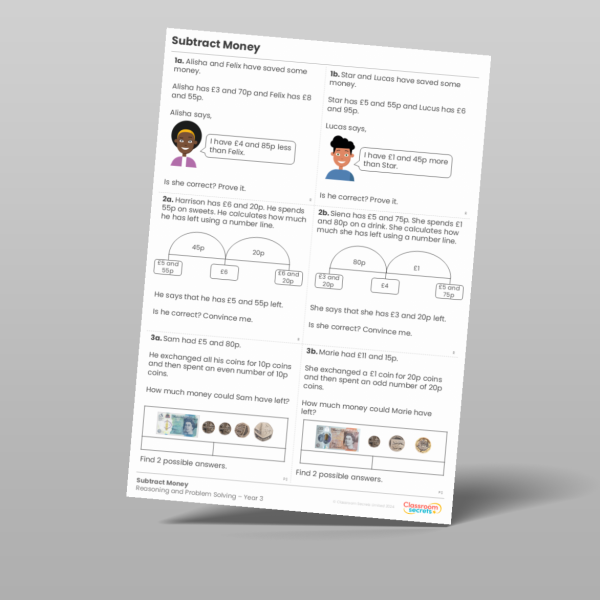 Year 3 Subtract Money Reasoning And Problem Solving 2 Resource ...