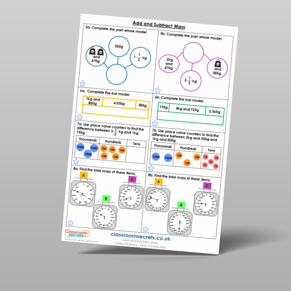 Year 3 Add And Subtract Mass Varied Fluency Resource | Classroom Secrets
