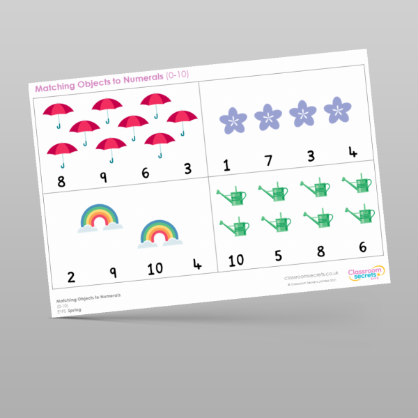 Eyfs Matching Objects To Numerals 0 10 Learning Activity Resource Classroom Secrets