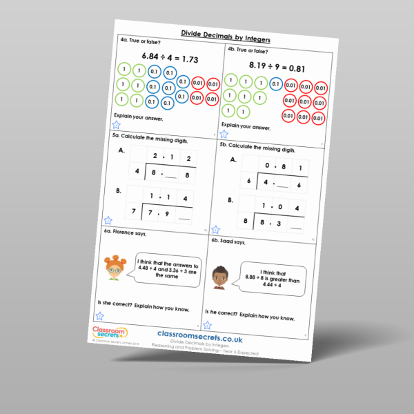 Year 6 Divide Decimals By Integers Reasoning And Problem Solving ...