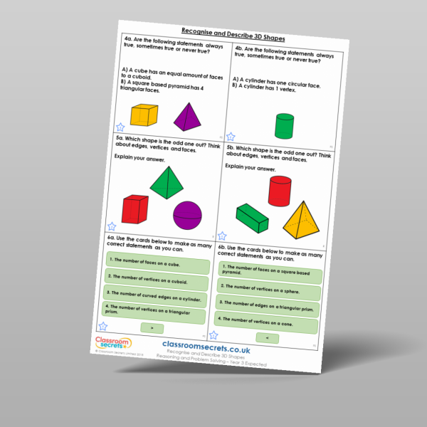 Year 3 Recognise And Describe 3d Shapes Reasoning And Problem Solving Resource | Classroom Secrets