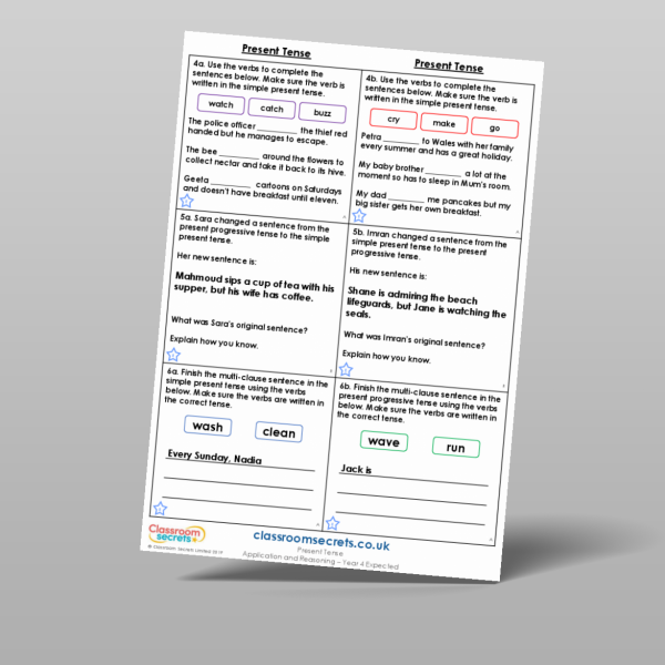 Year 4 Present Tense Application And Reasoning Resource | Classroom Secrets