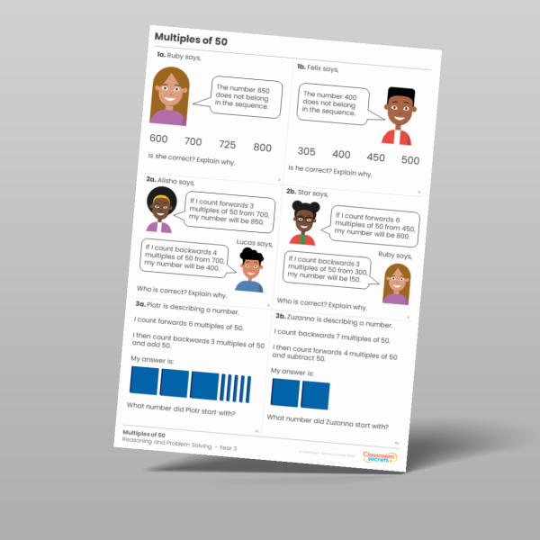 Multiples of 50 Reasoning and Problem Solving Resource | Classroom Secrets