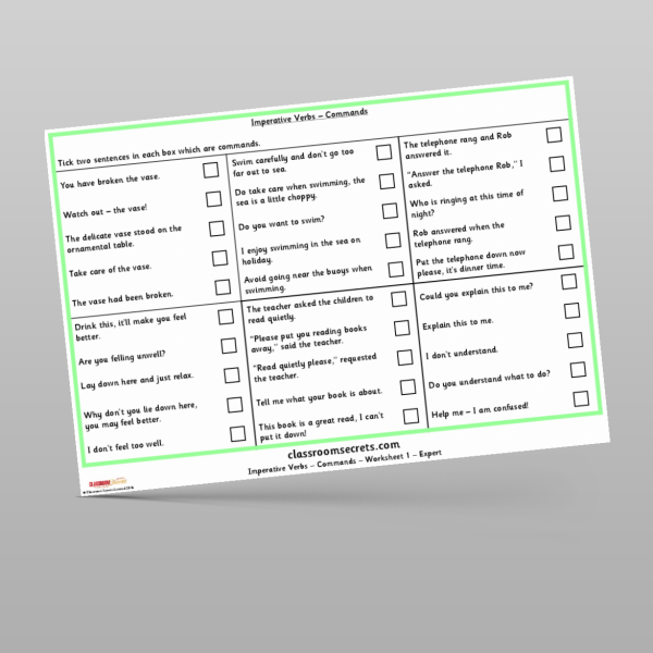 KS2 Imperative Verbs Commands Test Practice Resource | Classroom Secrets