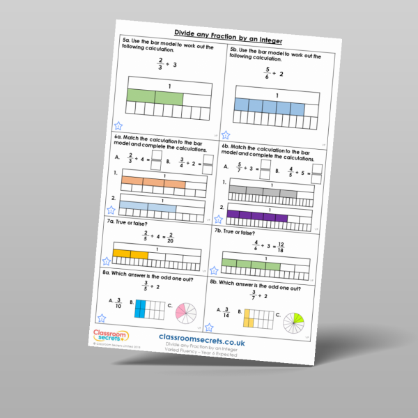 Year 6 Divide Any Fraction By An Integer Varied Fluency Resource ...