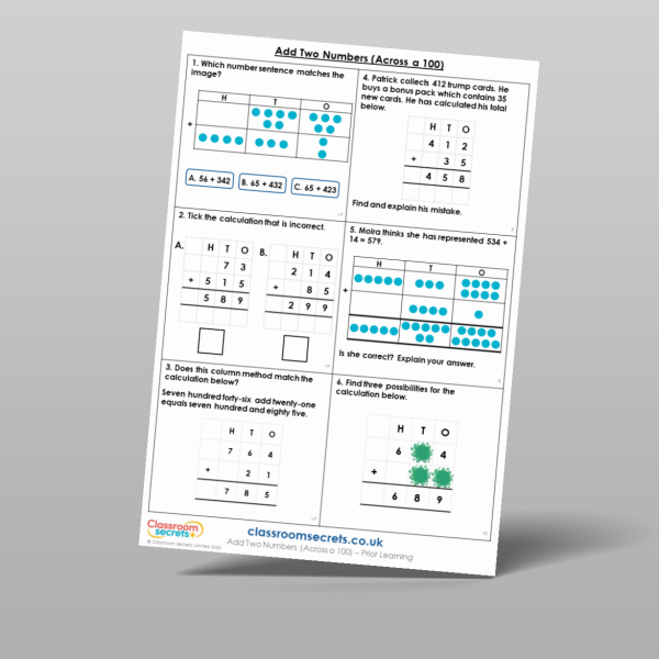 Year 3 Add Two Numbers Across A 100 Prior Learning Resource | Classroom ...