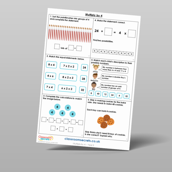 Year 3 Multiply By 4 Mixed Activity Resource | Classroom Secrets
