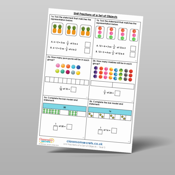 Year 3 Unit Fractions Of A Set Of Objects Varied Fluency Resource | Classroom Secrets