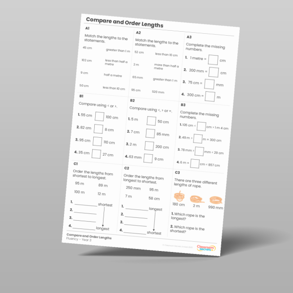 Year 3 Compare And Order Lengths Fluency Matrix Resource | Classroom ...