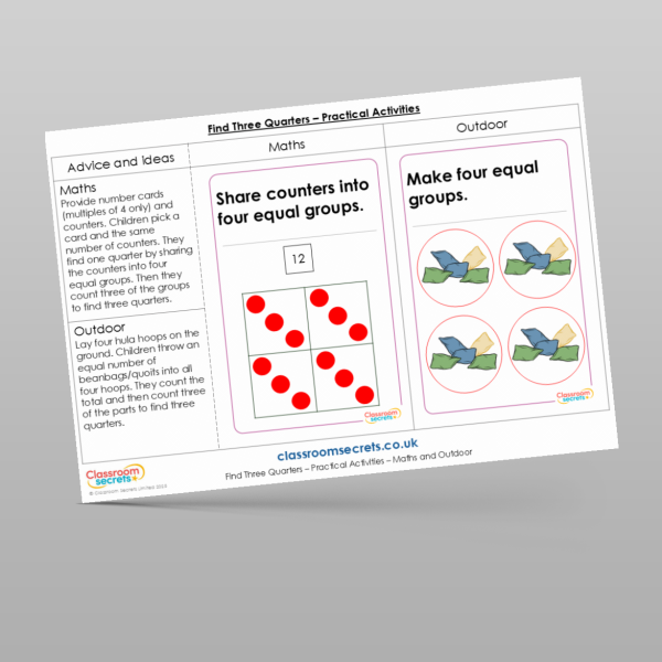 Year 2 Find Three Quarters Practical Activities Resource | Classroom ...