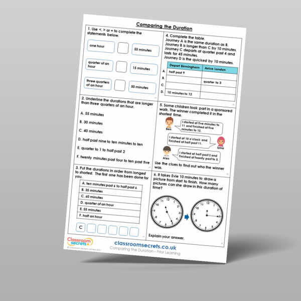 Year 3 Comparing The Duration Prior Learning Resource | Classroom Secrets