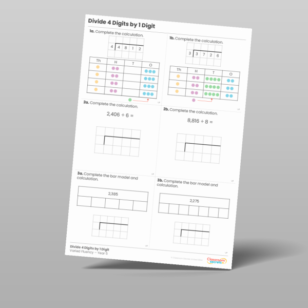 Year 5 Divide 4 Digits By 1 Digit Varied Fluency Resource | Classroom ...